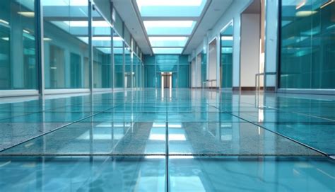 Sparkling Glass Floor In Modern Office Hallway Cleanliness Brightness