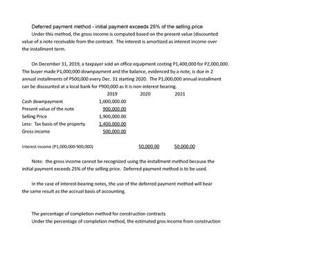 Deferred Payment Method Taxations Deferred Payment Method Initial