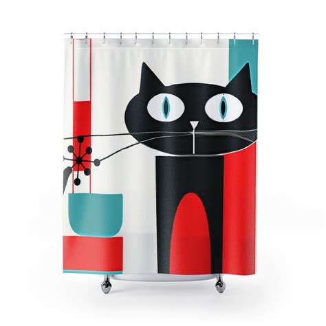 Atomic Cat Cute Black Kitschy Kitty Retro Mid Century Modern Bathroom