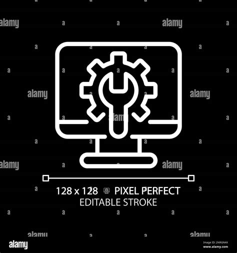 Computer Settings Pixel Perfect White Linear Icon For Dark Theme Stock