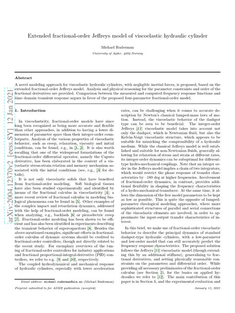Extended Fractional Order Jeffreys Model Of Viscoelastic Hydraulic Cylinder Pdf