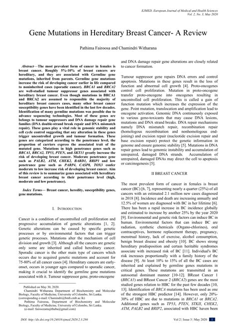 Pdf Gene Mutations In Hereditary Breast Cancer A Review
