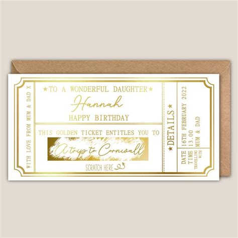 Personalise Daughter Gold Foil Scratch Reveal Ticket Gold Foil Gift