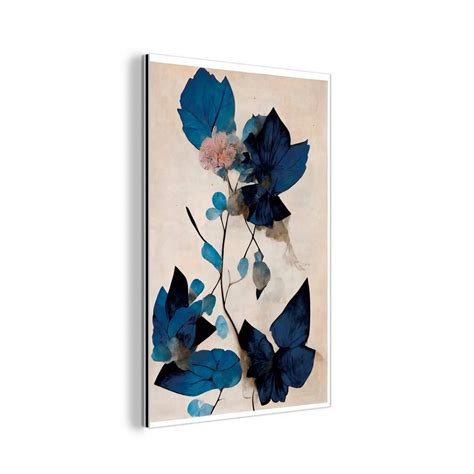 Muchowow Metallbild Pflanzen Blätter Blau Blumen 1 St Alu