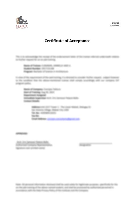 Solution Annex C Ojt Form B Certificate Of Acceptance Cunanan Studypool