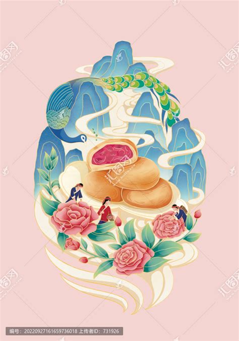 国风鲜花饼插画设计设计模板下载 包装设计素材下的食品包装设计模板 汇图网