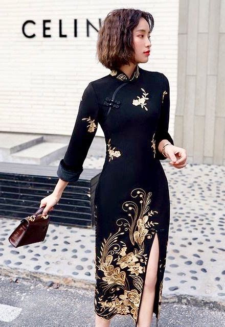 Chinese Modern Cheongsam Dress Elastic Silk Velvet Qipao Etsy Artofit
