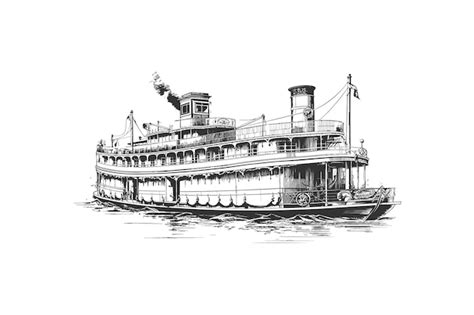 Premium Vector Large Steamboat Retro Hand Drawn Engraving Style