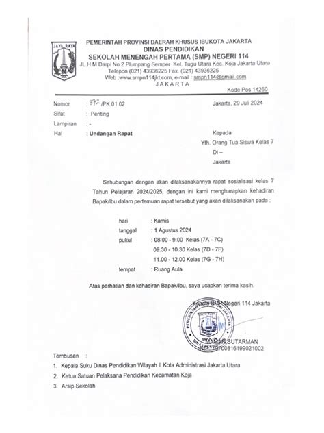 Undangan Rapat Orang Tua Kelas 7 Pdf