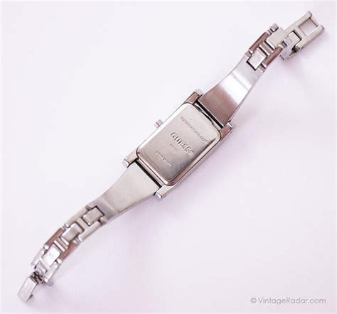 Vintage Rectangular Guess Watch For Her Silver Tone Watch Tiny Wrist