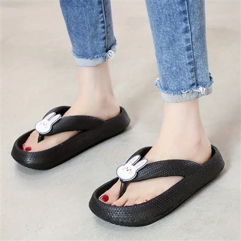 Womens Platform Flip Flops Kawaii Rabbit Solid Color Soft Temu