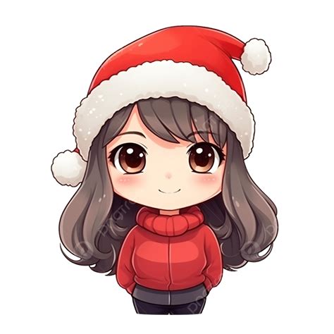 산타 모자 만화 일러스트를 입고 귀여운 소녀 크리스마스 컨셉 크리스마스 만화 크리스마스 캐릭터 Png 일러스트 및 이미지