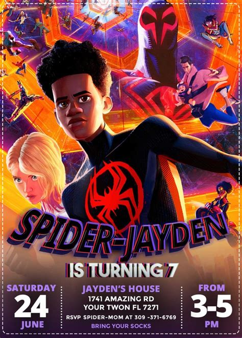 Spider Man Across The Spider Verse Birthday Invitation Free Backside