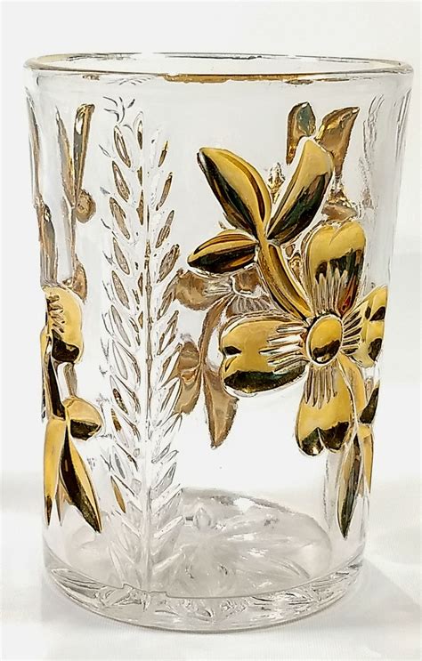 Vintage 3 Piece Clear Gilded Gold Four Leaf Flower Eapg Pattern