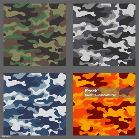 위장 원활한 패턴 배경 설정 합니다 고전적인 의류 스타일 카 모 반복 인쇄 마스크입니다 그린 브라운 블랙 올리브 블루 오션 핑크 오렌지 색상 질감 디자인 요소입니다 벡터