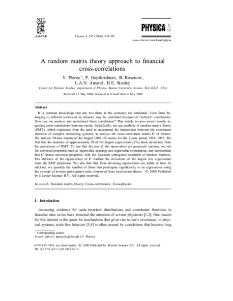 Pdf A Random Matrix Theory Approach To Financial Cross Correlations