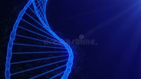 Rotating Dna Strand Formed By Glowing Particles On A Futuristic Blue