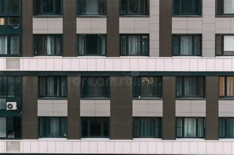Built Structure With Windows Modern Facade Of Multi Storey Apartment