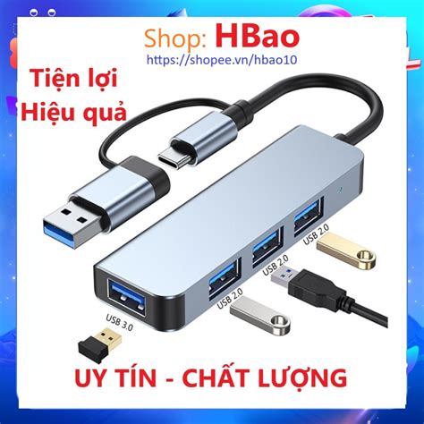 Bộ Hub thiết bị cổng cáp chia chuyển đổi đa năng USB typec C 4 trong 1 sang USB 3 0 2 0 tốc độ