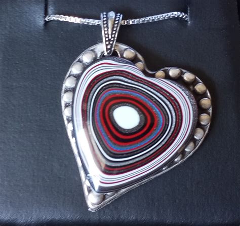 20 Fordite Detroit Agate Heart On Silver Plated Setting And Chain Fh39