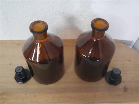 Pair Of Vintage Glass Apothecary Bottles With Stopper Grand Vintage