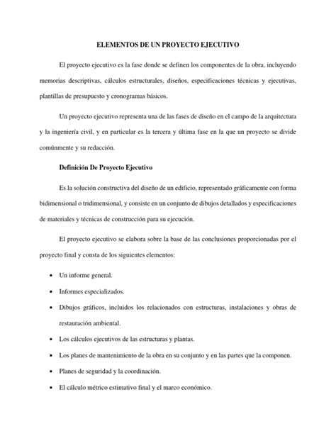 Elementos De Un Proyecto Ejecutivo Pdf Diseño Ingeniero Civil