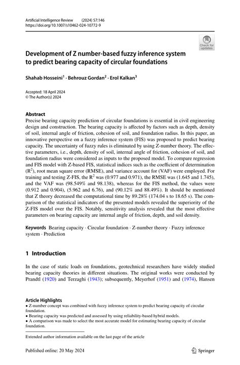 Pdf Development Of Z Number Based Fuzzy Inference System To Predict Bearing Capacity Of