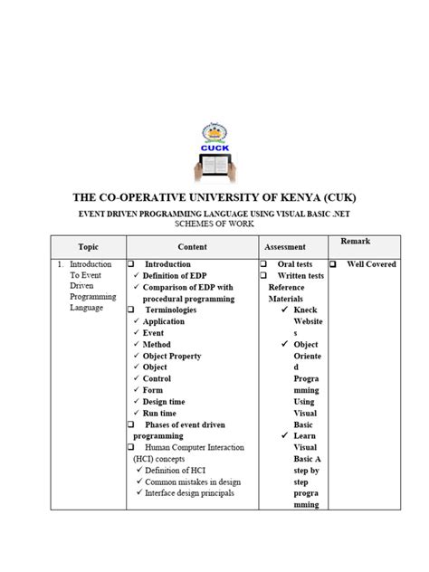 Course Outline Visual Basic Pdf Control Flow Programming