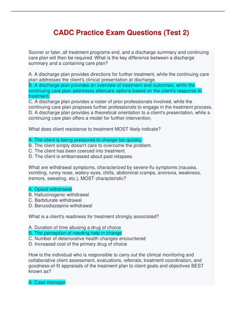 CADC Practice Exam Questions Test 2 Complete Solutions CADC