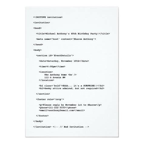 Geek Programmer Html Code Birthday Invitation
