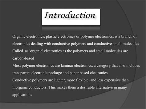 Organic Electronics Ppt Pptx