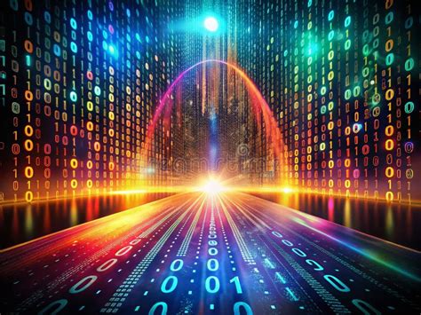 Dynamic Binary Code Flow A Double Exposure Visualization Of Glowing Digital Data Streams