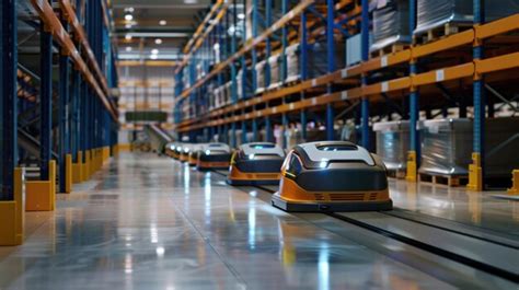 Premium Photo Wide Angle Of Automated Guided Vehicles In Warehouse No Humans Visible Ar 169