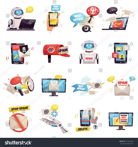 Mail Spam Bot Icons Set Robot Stock Vector Royalty Free 735451456 Shutterstock