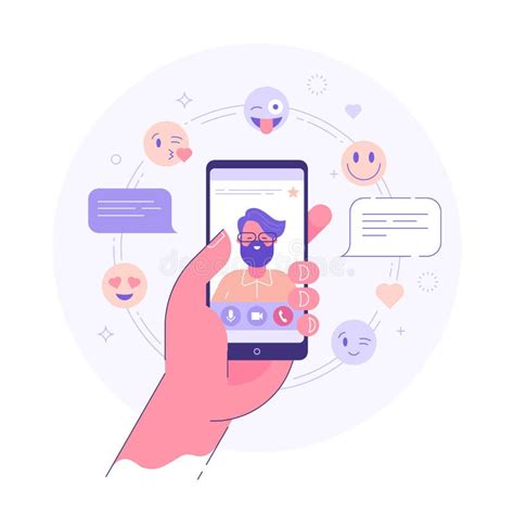 Video Chat Application Concept Male Hand Holding Smart Phone With