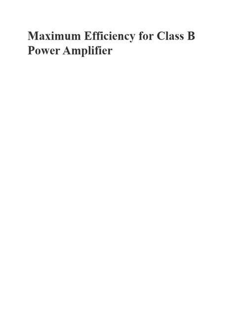 Maximum Efficiency For Class B Power Amplifier Pdf