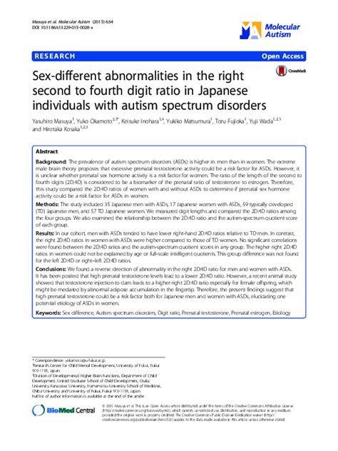 Sex Different Abnormalities In The Right Second To Fourth Digit Ratio