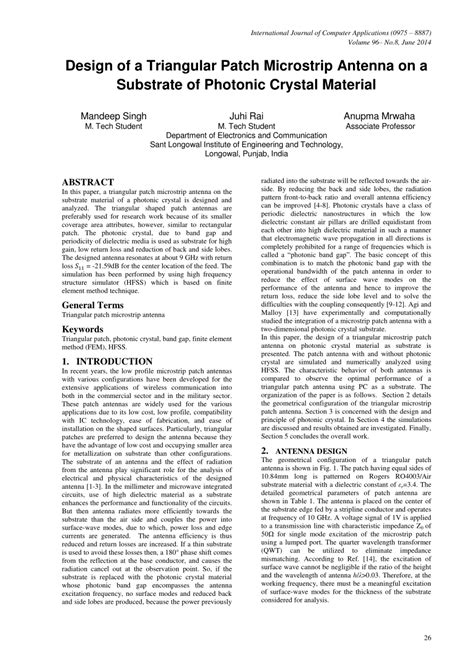 Pdf Design Of A Triangular Patch Microstrip Antenna On A Substrate Of