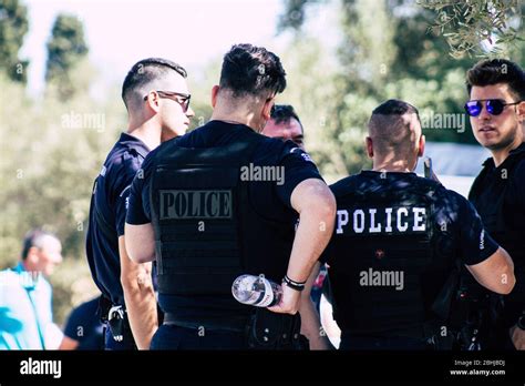 Athens Greece August 28 2019 View Of Greek Police Officers Standing