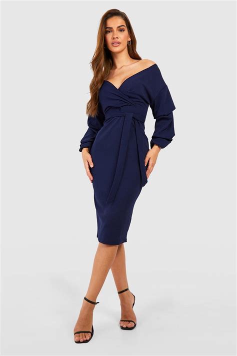 Ruched Sleeve Wrap Midi Dress Boohoo Usa
