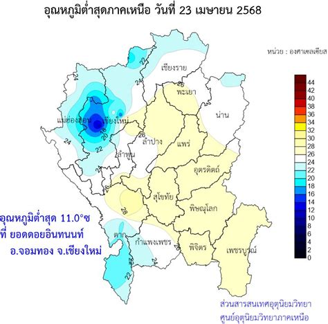 อุณหภูมิต่ำสุดภาคเหนือ วันที่ 23 เมษายน 2568 ดิจิทัลเพื่อเศรษฐกิจและสังคม กรมอุตุนิยมวิทยา