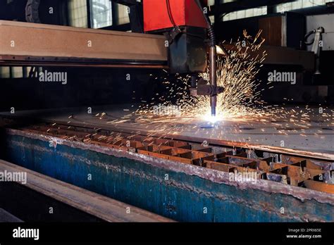 Plasma Cutting Of Metal With A Cnc Plasma Cutting Machine Cutting