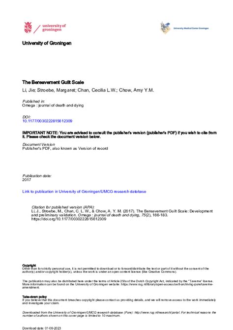 Pdf The Bereavement Guilt Scale