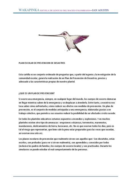 Plan Escolar De Prevencion De Desastres Pdf Defensa Civil Temblores