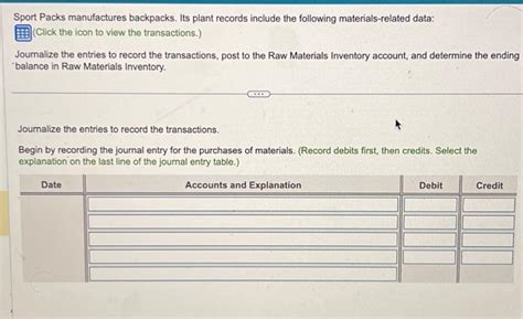 Solved Sport Packs Manufactures Backpacks Its Plant Records