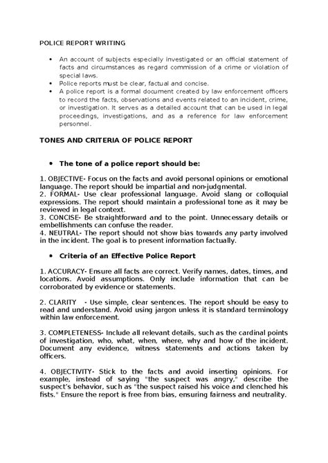 Police Report Writing Police Report Writing An Account Of Subjects