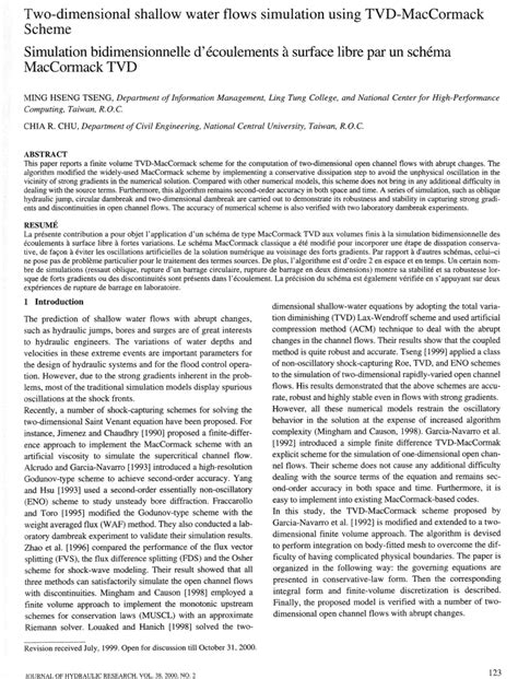 PDF Two Dimensional Shallow Water Flows Simulation Using TVD MacCormack Scheme