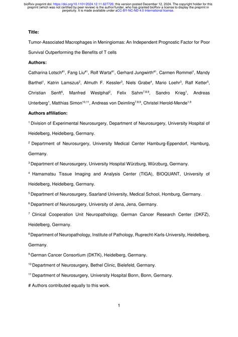 Pdf Tumor Associated Macrophages In Meningiomas An Independent Prognostic Factor For Poor