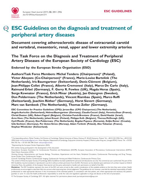 Pdf Esc Guidelines For The Treatment And Diagnosis Of Peripheral