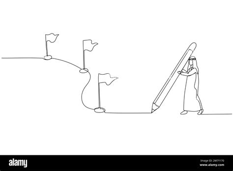 Drawing Of Arab Businessman Using Pencil Draw Line With Flag As